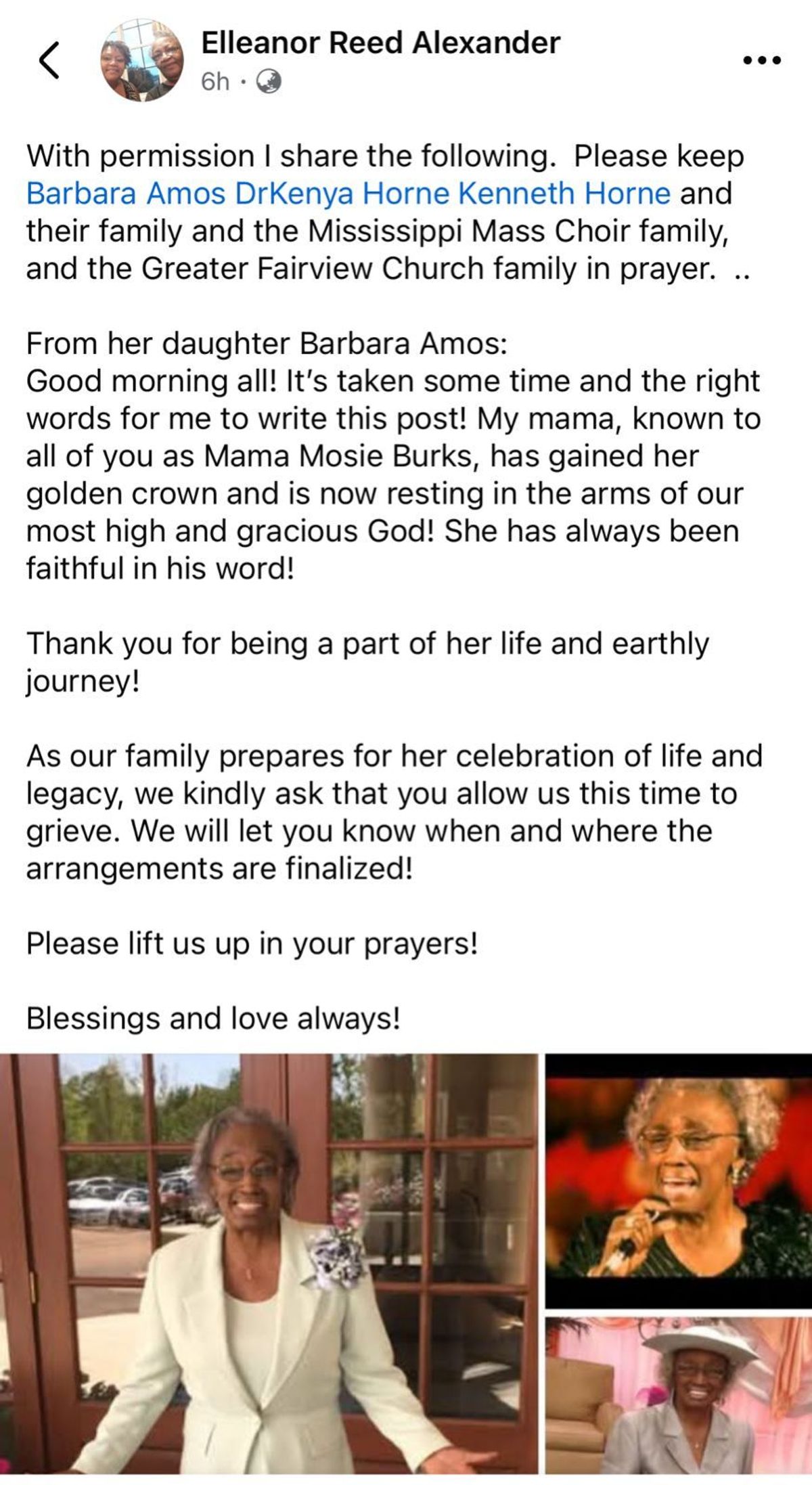 Mosie Burks: Mama Mosie Burks, gospel music icon, passes at age 92