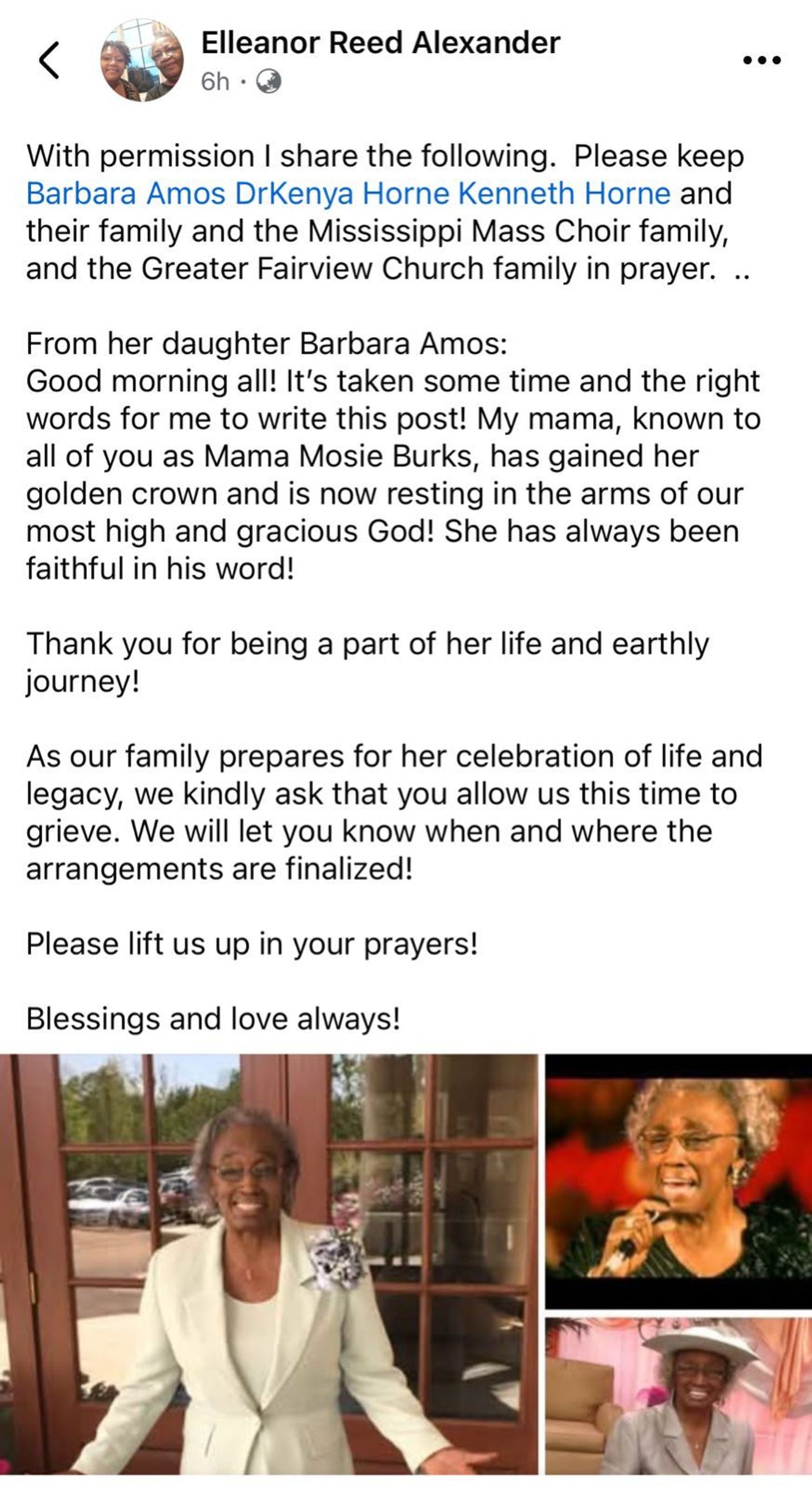 Mosie Burks: Mama Mosie Burks, gospel music icon, passes at age 92