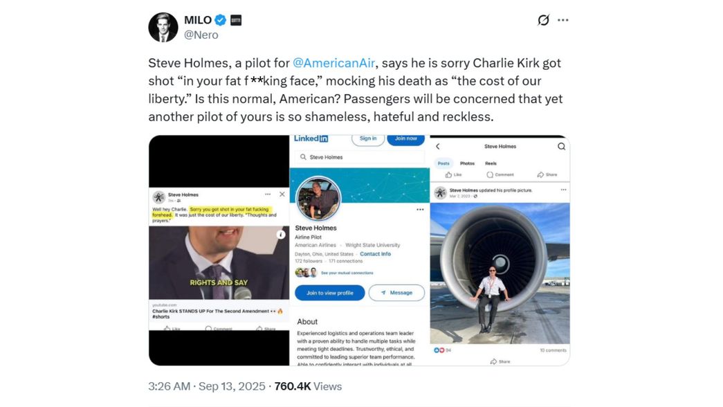 American Air pilot Steve Holmes allegedly saying he is sorry Charlie ...