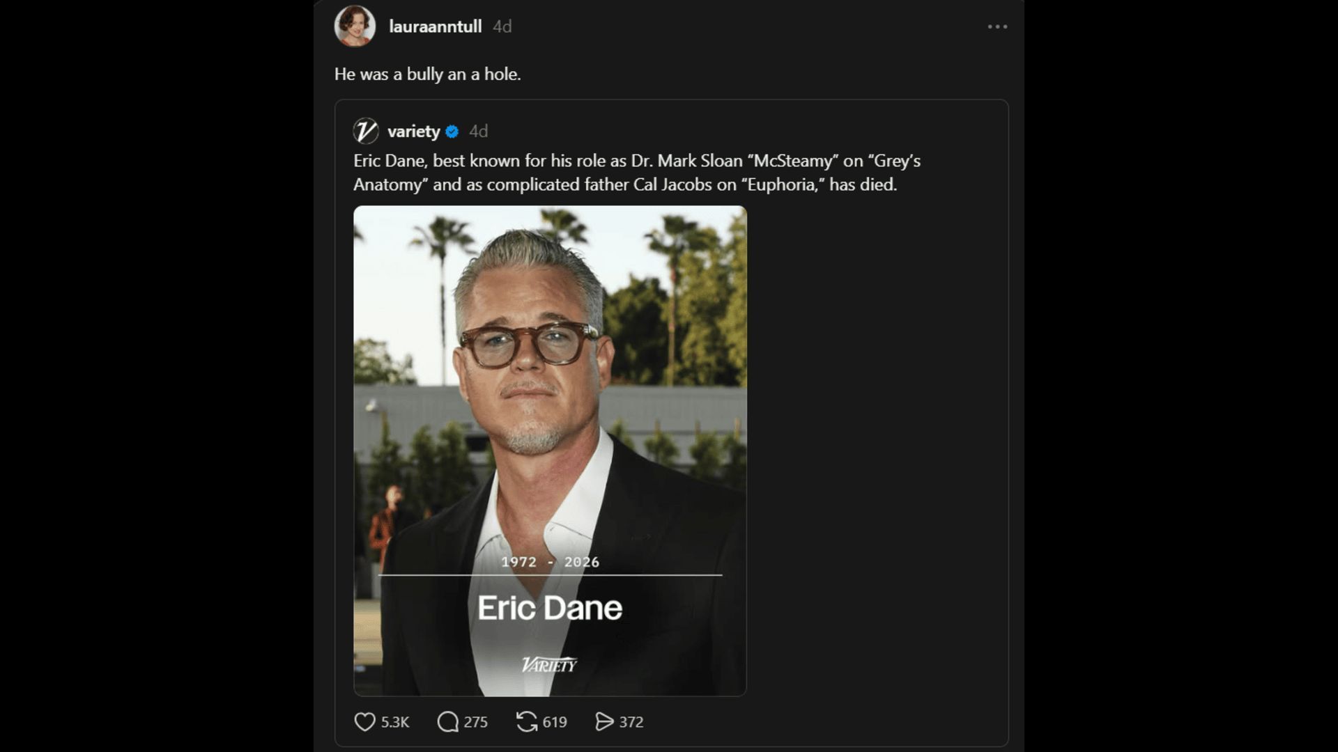 Who is Laura Ann Tull? Grey’s Anatomy extra accuses Eric Dane of on-set ...