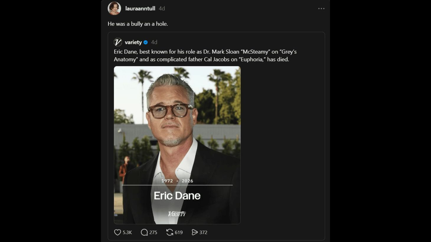 Who is Laura Ann Tull? Grey’s Anatomy extra accuses Eric Dane of on-set ...